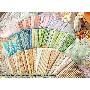 96 Sheets Textured Scrapbook Paper and Mesh Fabric Assorted Set - 6 Pack Mixed Special Paper for Scrapbooking Planner Bullet Junk Journal Supplies Mixed Media Collage Card Embellishments 3.9x5.5 Inch