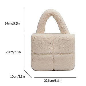 Plush Check Tote Bag for Women Puffer Handbags Puffy Purse Soft Padded Checkered Quilted Shoulder Bags Handbag