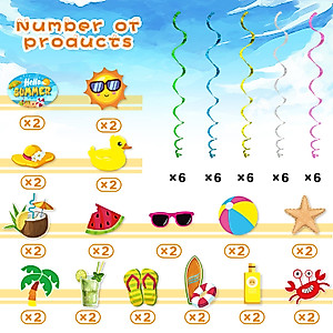 Summer Pool Beach Hanging Swirls 30 Pack Foil Ceiling Hanging Swirls Streams Banner Decorations Garland for Kids Luau Hawaii Baby Shower Celebrating Events Birthday Party Supplies Room Wall Decor