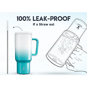 Meoky 40oz Tumbler with Handle, Leak-proof Lid and Straw, Insulated Coffee Mug Stainless Steel Travel Mug, Keeps Cold for 34 Hours or Hot for 10 Hours (Azure)