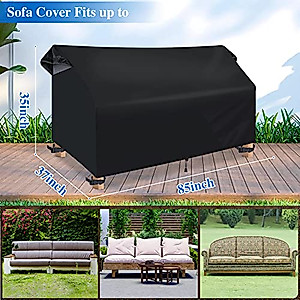 MEXQF Outdoor Sofa Covers Waterproof, Outdoor Couch Cover (85W x 37D x 35H, Black) Patio Furniture Covers 3-Seater Large Weatherproof Outdoor Furniture Cover for Lawn Outside Garden