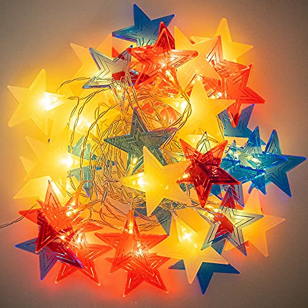 Dazzle Bright Independence Day String Star Lights, 9.5 Feet The Fourth of July 18 LED American Stars Battery Powered Red White Blue Memorial Day Patriotic Decoration for Indoor and Outdoor (1)