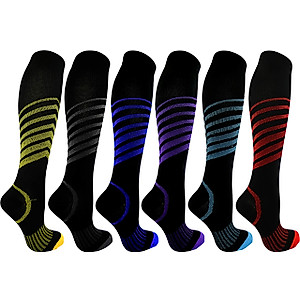 6 Pair Graduated Compression Socks for Men and Women (All Black Designs, Small/Medium)