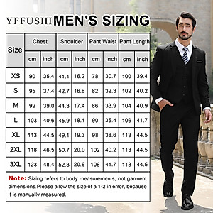 YFFUSHI Men's Slim Fit 3 Piece Suit One Button Blazer Tux Vest & Trousers,Black,Large