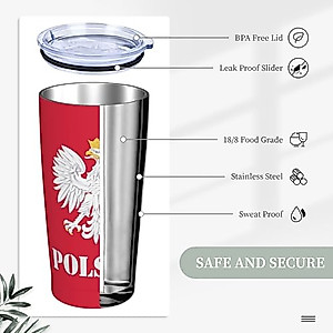 VKKOEWL Poland Polish Flag Stainless Steel Insulated Tumbler 20 Oz Travel Water Bottle Coffee Mug Drink Cup With Lid Straw