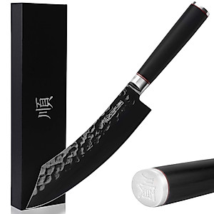 YOUSUNLONG Butcher Knife - 8 Inch Meat cleaver - Japanese AUS8 Black Titanium Nitride Coated Steel - Super Sharp - Natural Ebony Handle