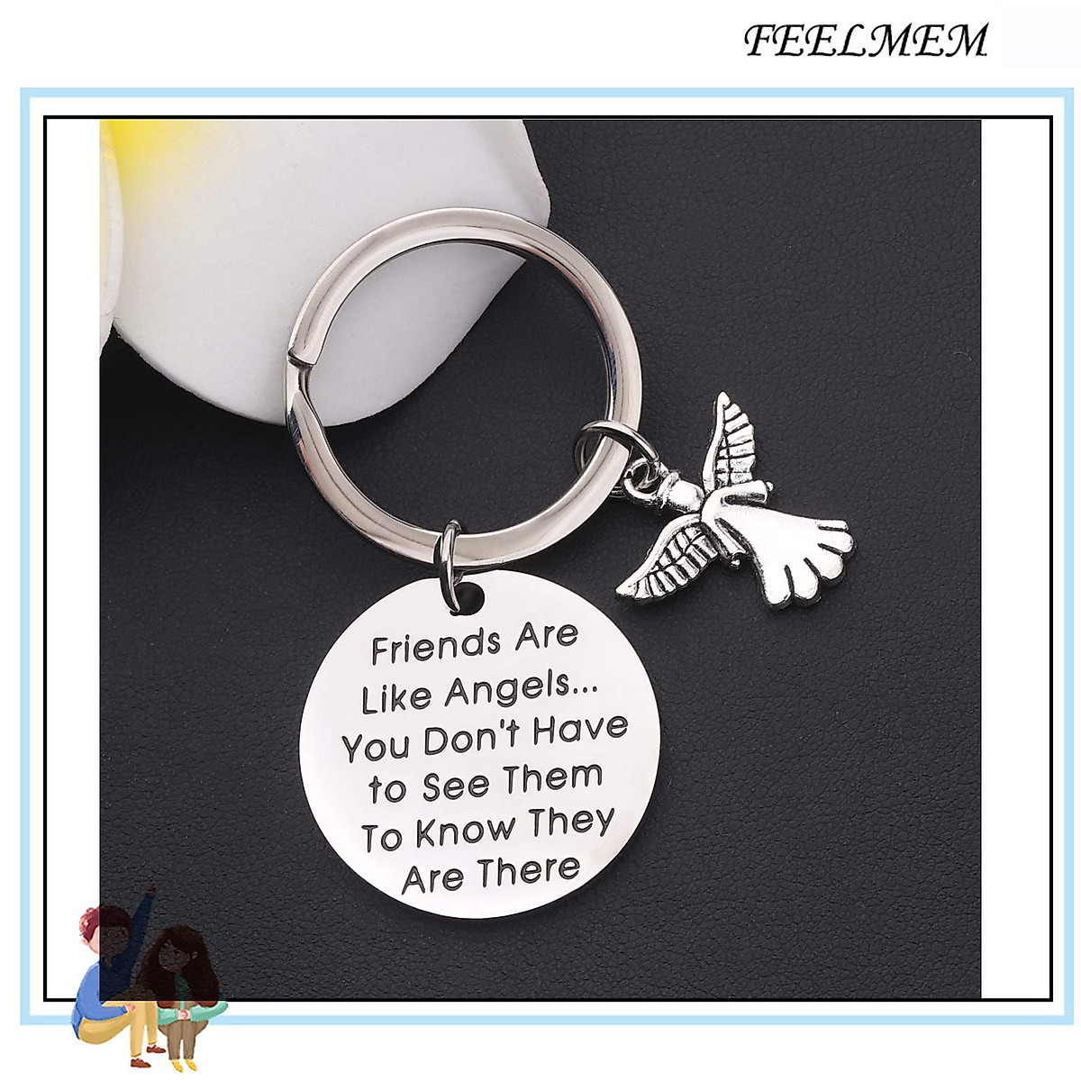 FEELMEM Friendship Keychain Friends are Like Angels You Don't Have to See Them to Know They are There Friend Jewelry Gift for BFF Sister (Silver)
