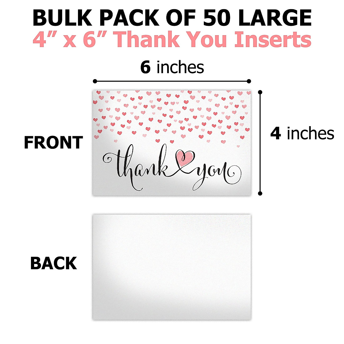Pro Supply Global (50) Count of 4x6 Fading Hearts Thank You Insert Cards