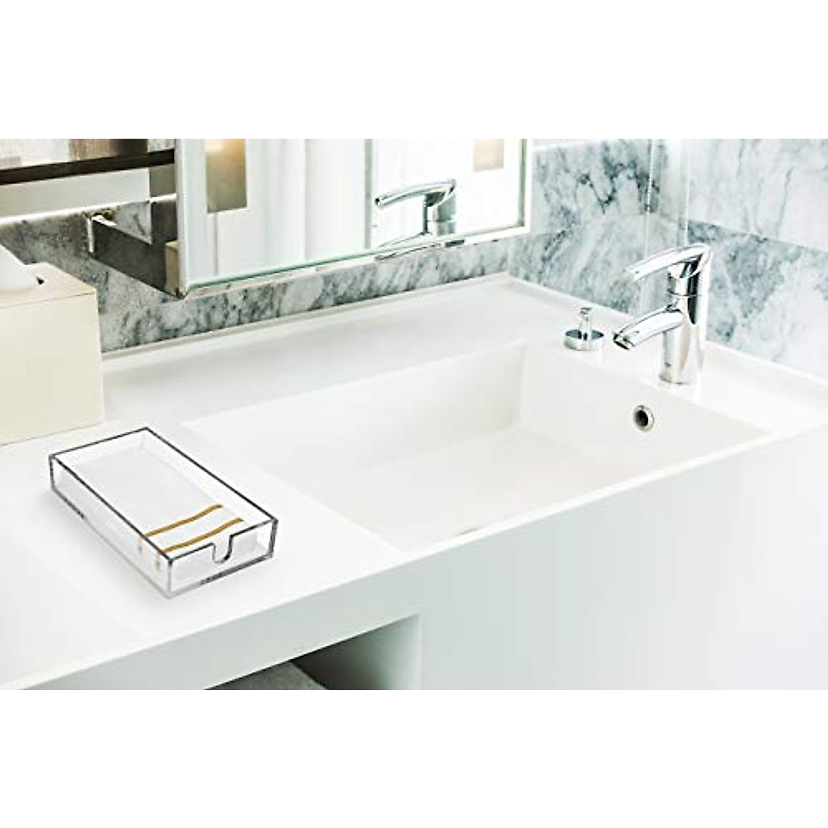 Acrylic Guest Towel Napkin Holder – Acrylic Holder for Disposable Hand Towels for Bathroom – Clear Paper Towel Dispenser Modern Storage Tray – Perfect Tray for Napkins. by Fete.