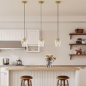 VONLUCE Pendant Light Kitchen Island, Brushed Gold Pendant Light Fixture with E26 Base & Adjustable Cable, Modern Pendant Lighting with Glass Shade for Living Room Bedroom Hallway