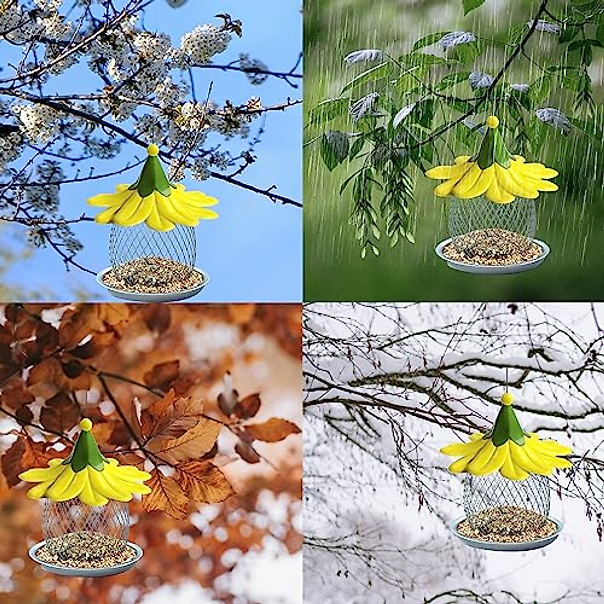 Hummingbird Feeder for Outdoors Hanging, Hanging & Window Two-Mode Horizontal Hummingbird Feeder Tube, with Perch for Standing and Drinking, 12 Feeding Ports, Leak & Bee Proof (Flower Bird Feeder)