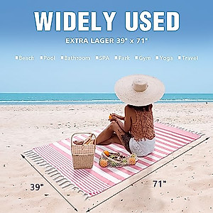 Plauthus Turkish Beach Towel 2 Pack-39” x 71”-Oversized & Sand Proof & Quick Dry & Compact-Extra Lager Cotton Beach Towels for Adults on Beach, Bath, Pool, Travel, Yoga, Camping- Pink