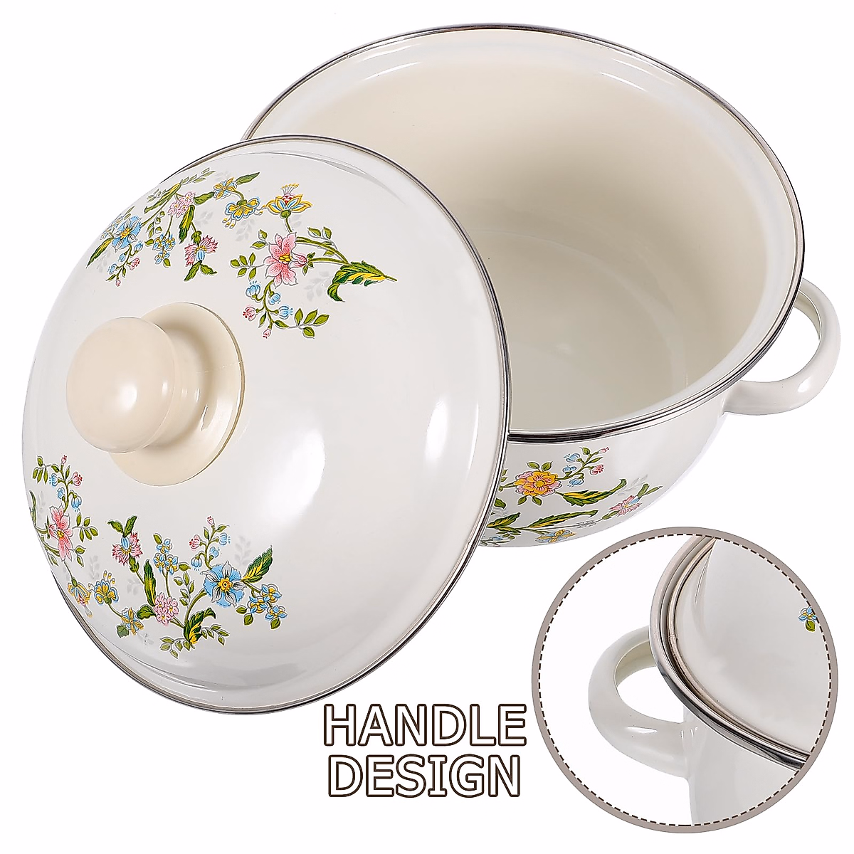 Luxshiny 3pcs Set Enamel Pot Enamelware Pot Double Ear Soup Pot Enamel Casserole Small Pots for Cooking Enamel Cooking Pot Noodles Pot Stockpots for Cooking Stock Pot Food Vintage