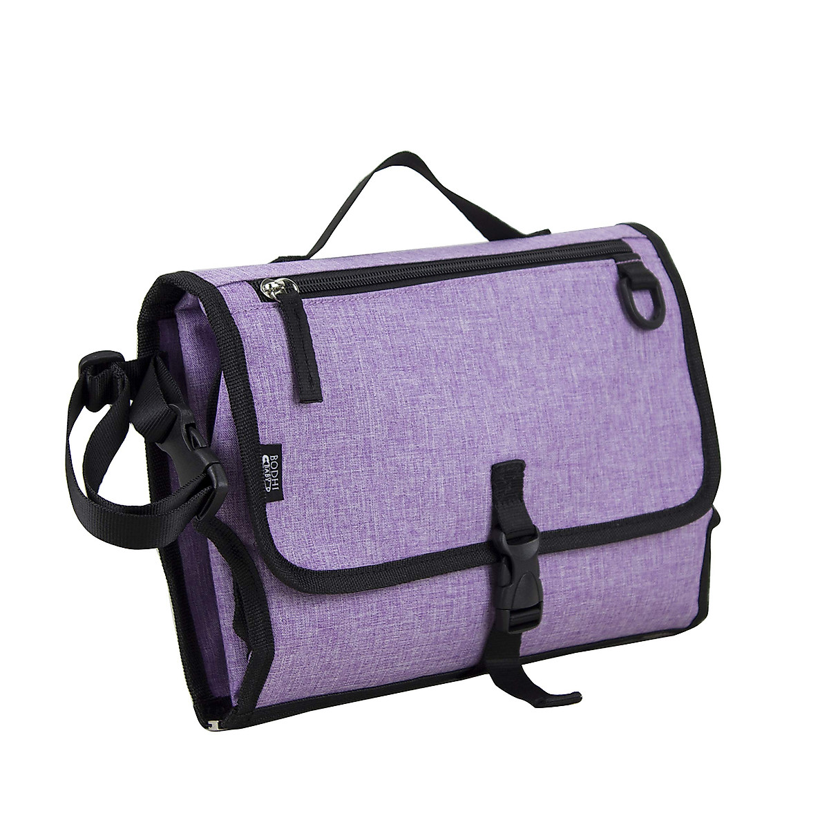 BODHI Baby Portable Water Resistant Diaper Changing Pad & Diaper Changing Kit Travel Bag Baby Station On The Go, Purple Chambray