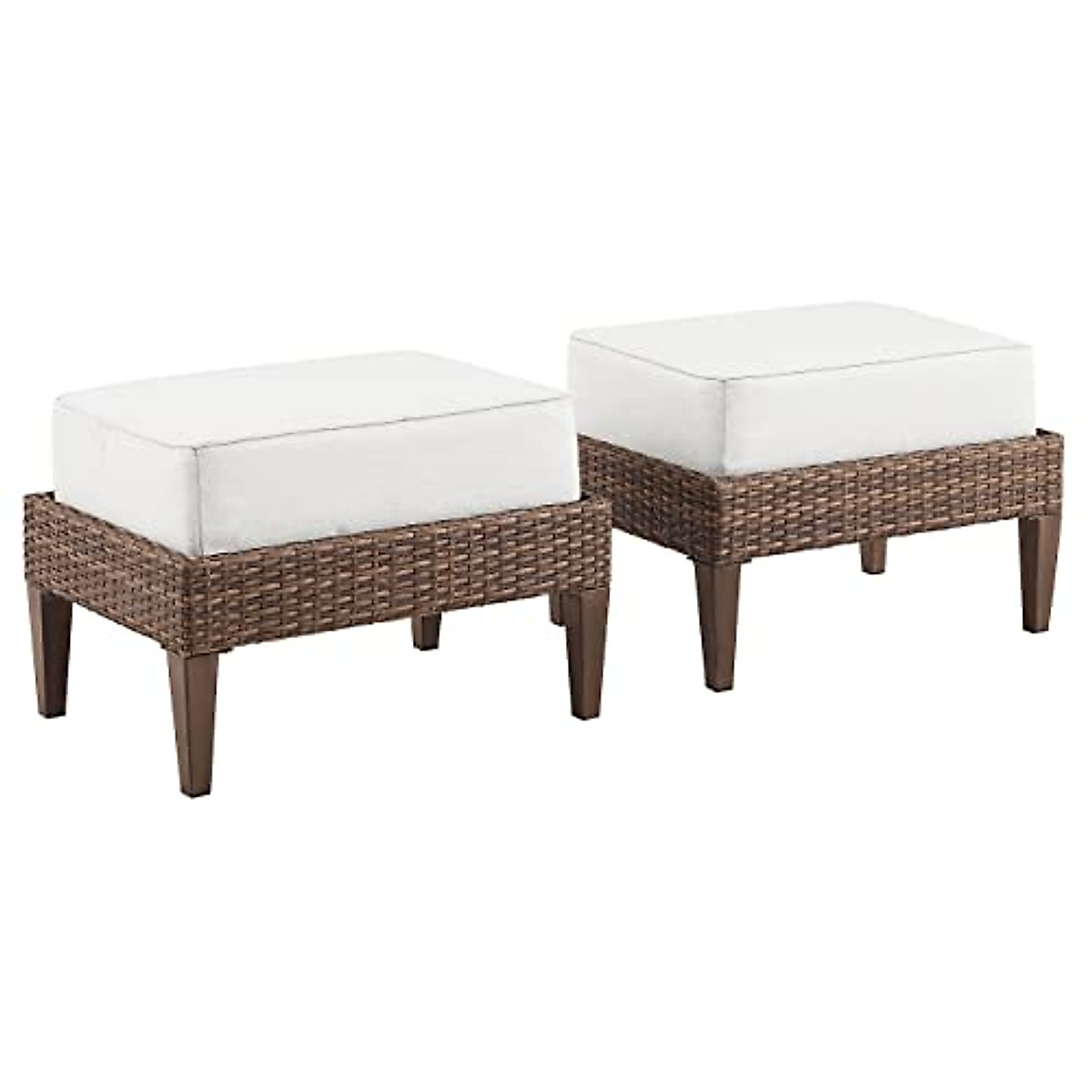 Crosley Furniture Capella 2-Piece Wicker Outdoor Ottoman Foot Rest for Patio, Deck, Porch, Creme