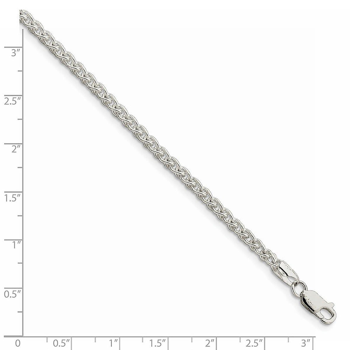 Solid 925 Sterling Silver 3mm Round Spiga Chain Necklace - with Secure Lobster Lock Clasp 20"