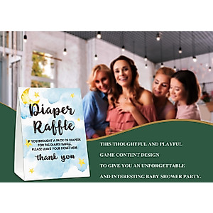 Gihyan Diaper Raffle Baby Shower Game Set(1 Standing Sign + 50 Guessing Cards), Moon and Star Diaper Raffle Tickets for Baby Shower, Twinkle Twinkle Little Star Baby Shower Party Favor Decor - A25