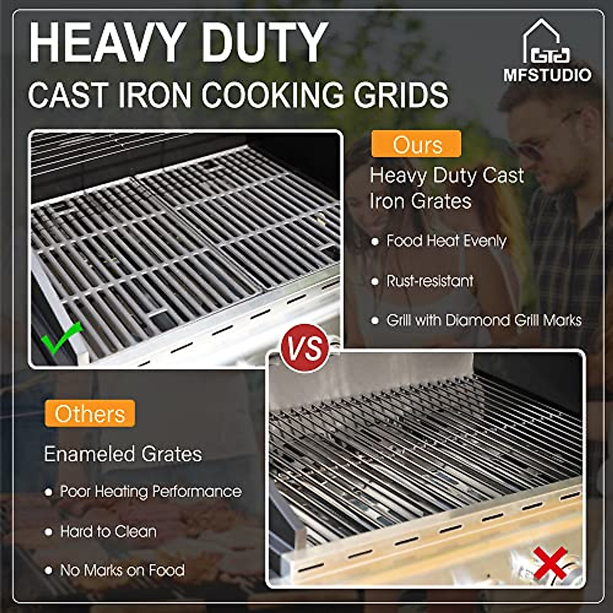 MFSTUDIO 4 Burner Propane Gas BBQ Grill with Side Burner and Porcelain-Enameled Cast Iron Grates, 42,000BTU Outdoor Patio Garden Barbecue Grill, Stainless Steel