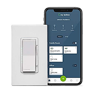Leviton DW6HD-1BZ Decora Smart Wi-Fi 600W Universal LED/Incandescent Dimmer, Works with Amazon Alexa, No Hub Required, 1-Pack, White