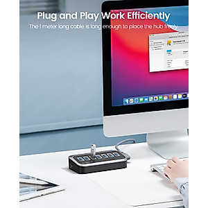 ORICO USB Hub 10Gbps with 7 USB A Ports, USB 3.2 Gen 2 Hub with 3.28Ft USB-A to USB-C Cable USB Splitter for iMac, All MacBooks, Mac Mini