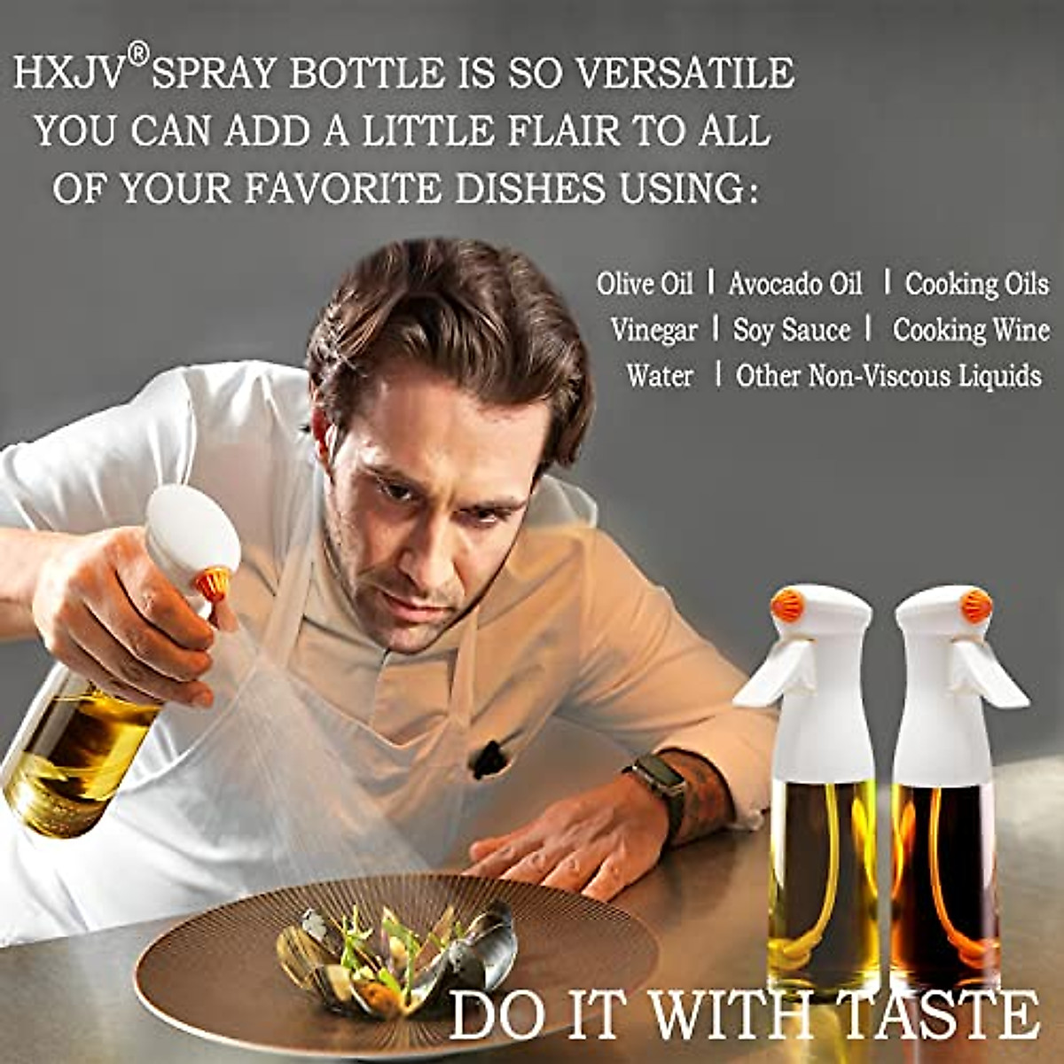 HXJV Olive Oil Sprayer for Cooking, 200ml Glass Oil Spray Bottles for Kitchen, Continuous Oil Mister Spray Bottle, Kitchen Gadgets for Air Fryer Accessories, Olive Oil Dispenser for Baking, Salad, Bbq