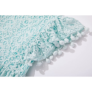 Csbks Toddler Girls Cute Pompoms Lace Floral Elegant Retro Swing Party Dress Blue-Green 130