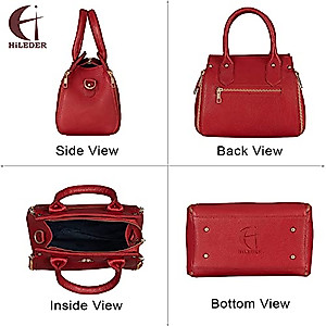 HiLeder Leather Designer Shoulder Tote Purse Satchel Sling Messenger Crossbody Handbag for Women, Medium Size - Red