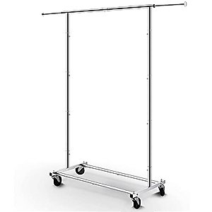Simple Trending Standard Rod Clothing Garment Rack, Rolling Clothes Organizer on Wheels for Hanging Clothes, Chrome