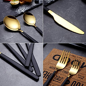 20 Piece Silverware Flatware Cutlery Set,Stainless Steel Utensils Service set for 4,Mirror Finish,Dishwasher Safe (Shining Golden Spoon and Matt Black Handle)