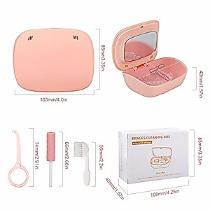 MURRI&MURRDI Retainer Case,Denture Case,Denture Bath Box with Strainer Basket,Cute Denture Holder Storage Soak Container for Travel Cleaning, Mouth Guard Case, Braces cleaner Cup (H Pink)