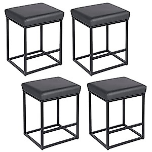 ZENY 24" Bar Stools with Footrest Set of 4 Counter Height Barstools PU Leather Backless Kitchen Dining Cafe Chair Modern Square Island Bar Stool with Thick Cushion Metal Steel Frame Base, Black
