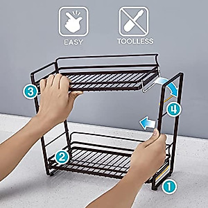 zccz 2-Tier Bathroom Countertop Organizer - Detachable Standing Rack Bathroom Storage Shelf Cosmetic Holder Vanity Tray - Kitchen Spice Rack Shower Caddy Wire Basket, Black