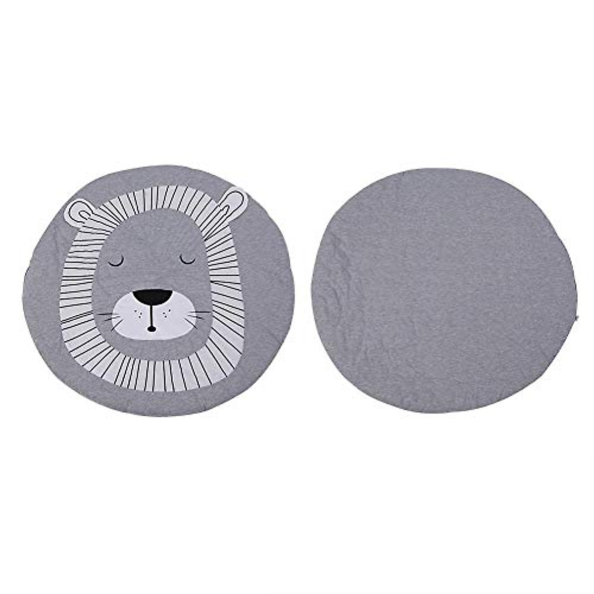 Cartoon Round Animal Pattern Play Rugs Soft Cotton Baby Toddler Play Mat Crawling Blanket for Baby Girl Boy Bedroom Decor (Gray Lion)