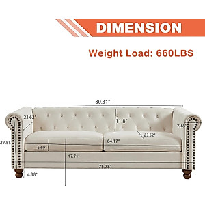 LAVHOME Classic Traditional Living Room Upholstered high-tech Surface/Chesterfield Tufted Fabric Sofa Couch, Large-White