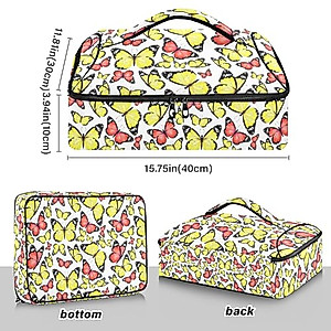 Kcldeci Insulated Thermal Food Carrier Insulated Casserole Carrier for Hot or Cold Food,Yellow and Red Butterfly Insulated Tote Bag for Potluck Cookouts Parties Picnic,Lasagna Lugger