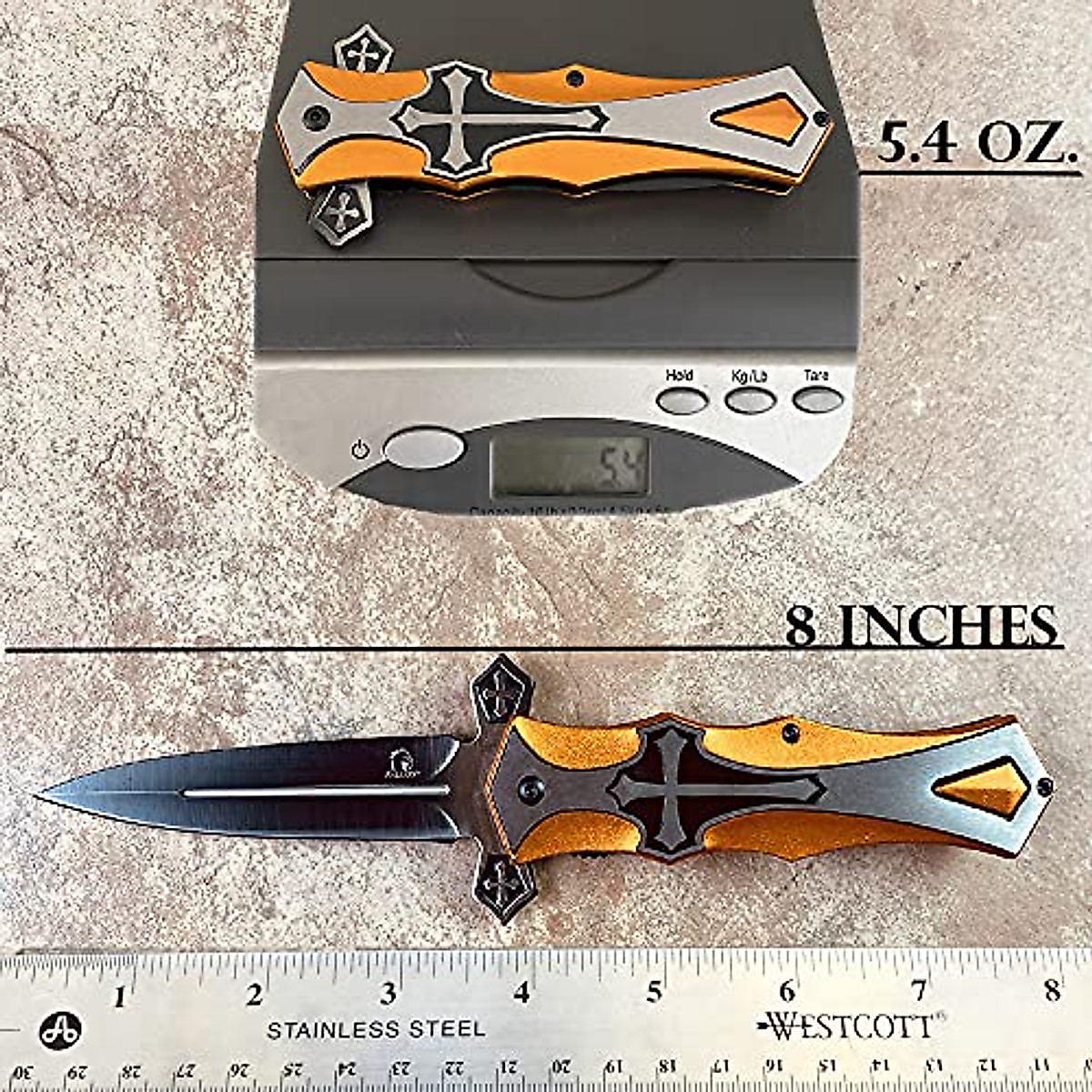 8" Folding Tactical Style Templar Knight Cross Folding Knife, Pocket Knife For Fishing, Camping, Daily Uses for Open Box, Cut Rope (Gold-440)