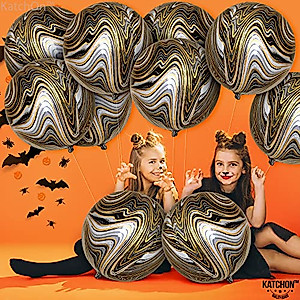 KatchOn, Black and Gold Marble Balloons - 22 Inch, Pack of 12 Agate Balloons | Marble Black and Gold Balloons | Marble Foil Balloons for Halloween Party Decorations | Gold and Black Marble Balloons