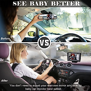 Baby Car Mirror, Baby Car Camera Monitor with 4.3'' HD Night Vision Display and The Car Seat Camera for Baby Rear Facing with Wide Clear View to Easily Observe The Baby's Move While Driving, SAMFIWI
