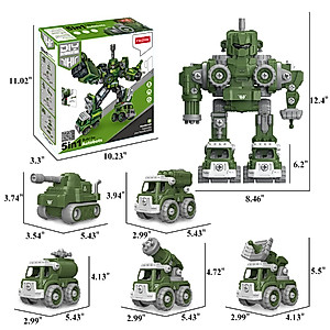 FXIZON STEM Take Apart Robot Construction Toys for Boys, 5 in 1 Military Vehicles Transform Toys Robot for Kids 3-5, Construction Building Truck Toys Gift for Toddlers Kids Boys Girls Ages 4-8