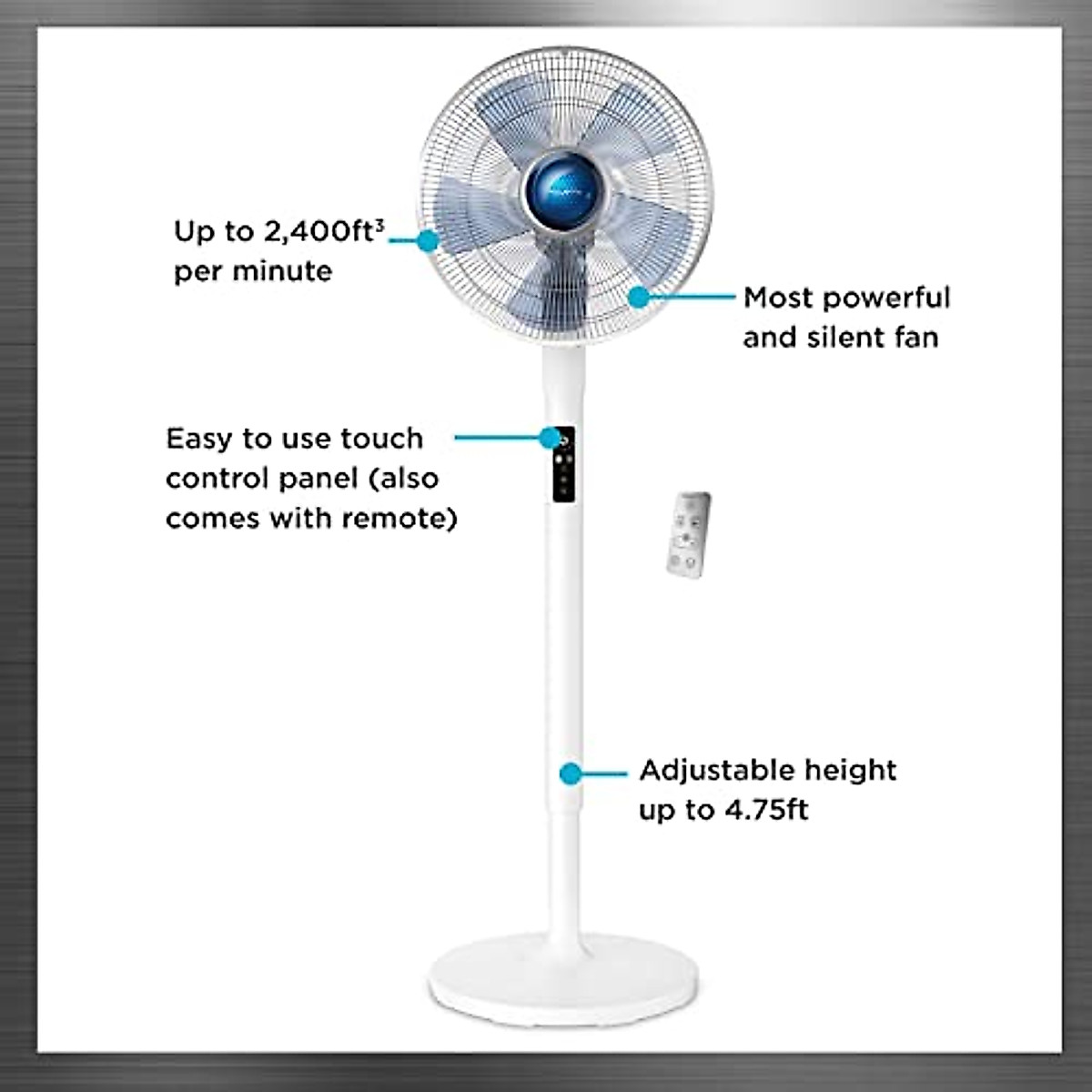 Rowenta Turbo Silence Standing Floor Fan with Remote 53 Inches Ultra Quiet Fan Oscillating, Portable, 5 Speeds, Indoor, Refresh Up to 23-Feet VU5870