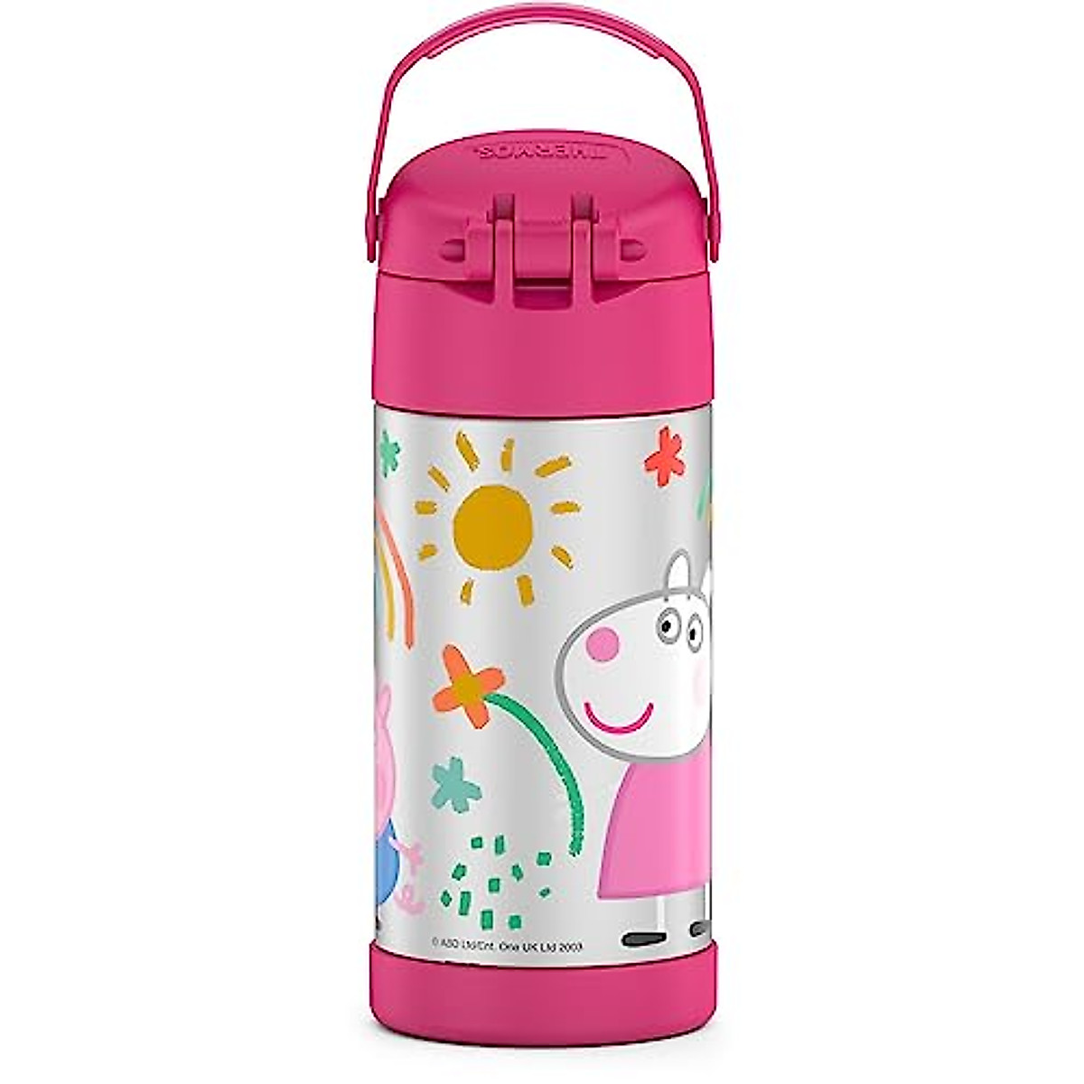 THERMOS FUNTAINER Water Bottle with Straw - 12 Ounce, Peppa Pig - Kids Stainless Steel Vacuum Insulated Water Bottle with Lid