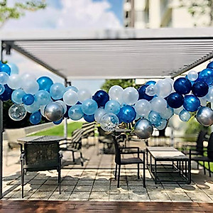 RC&Z Navy Blue Balloon Garland Arch Kit - 120 with Royal Blue, Baby Blue, White, Silver Metallic and Confetti Latex Balloons for Baby Shower Decorations Bachelorette Birthday Party Backdrop Background
