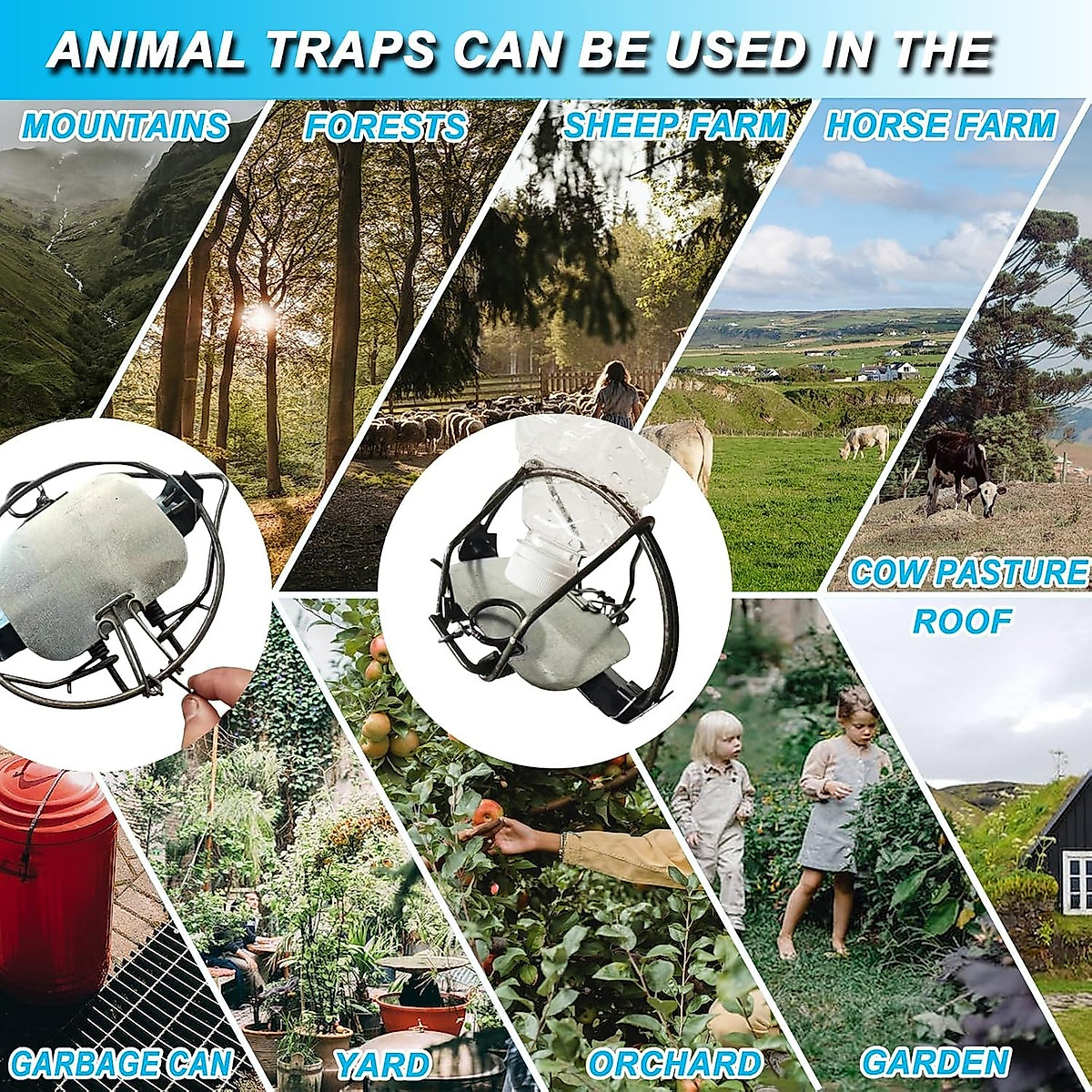 𝐀𝐧𝐢𝐦𝐚𝐥 𝐭𝐫𝐚𝐩 2 Packer Reusable Spring Traps Outdoor Traps are Responsive and efficientEasy to placeSuitable for a Variety of terrains Such as lawnsWoodsGardens (7in-2packer)