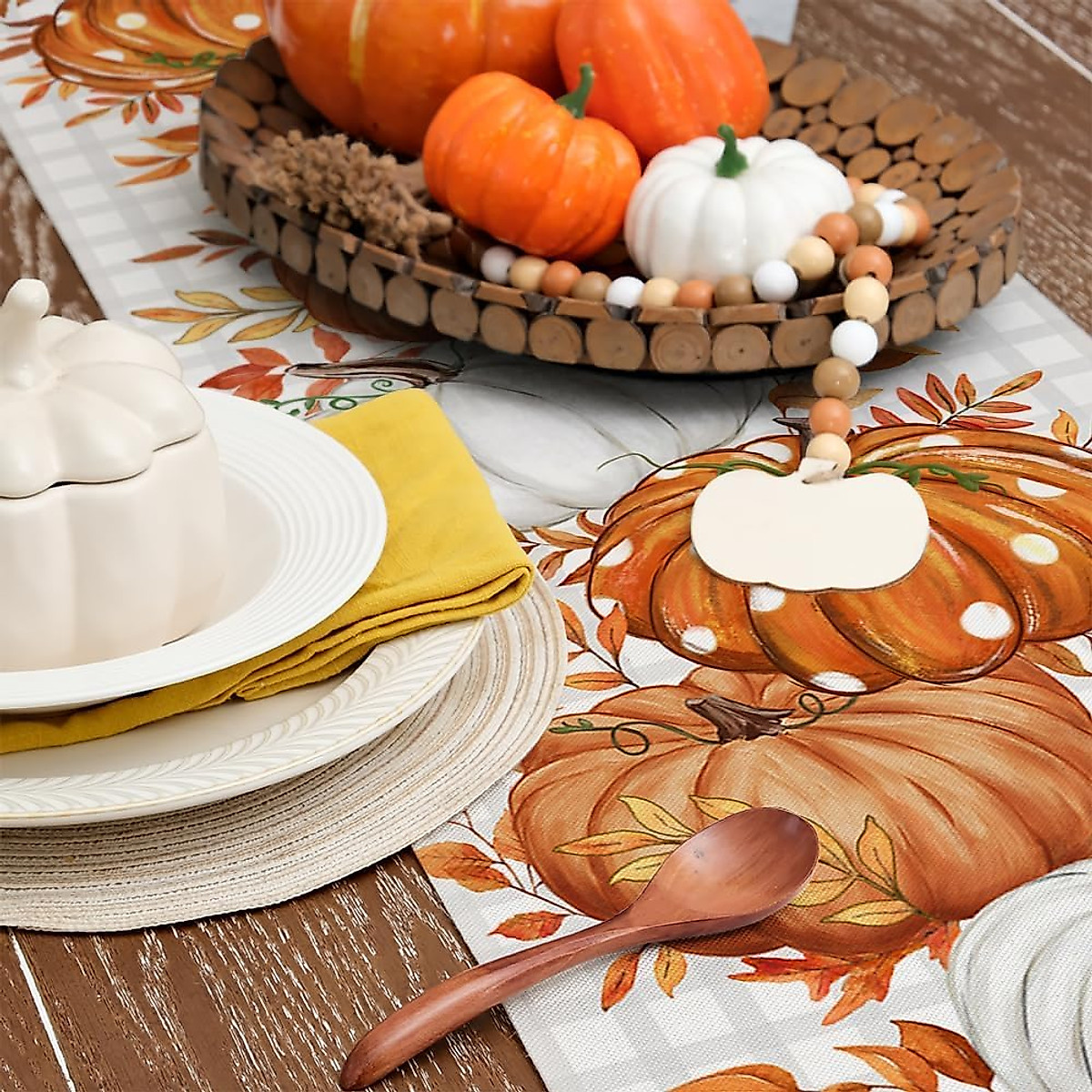GEEORY Fall Table Runner, 13x72 Inch Pumpkins Leaves Farmhouse Table Decoration for Kitchen Dinning, Indoor Outdoor Dinner Party (Orange Pumpkins) GT124-72