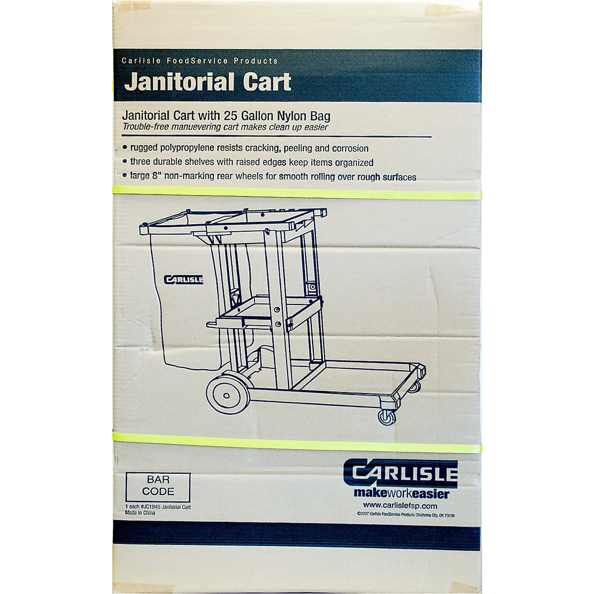Carlisle FoodService Products Plastic Short Platform Janitorial Cart, 300 lbs Capacity, 45" x 19" x 39", Gray