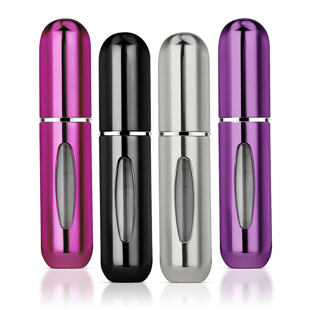 VuseOne Travel Perfume Atomizer Set - Portable Mini Refillable Spray Bottle 5ml for Perfumes and Fragrances, Scent Pump Case for Travel - Convenient for Travel, Gym, Gifts, and Everyday Use - 4 Pack