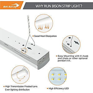 Run Bison 4FT LED Linear Strip Light, 120V-277V, 34/38/45W 4420/4940/5850LM, 3CCT Selectable, Flush Mount 0-10V Dimmable Commercial Grade LED Strip Light Fixture for Warehouse, UL Listed - 2PK