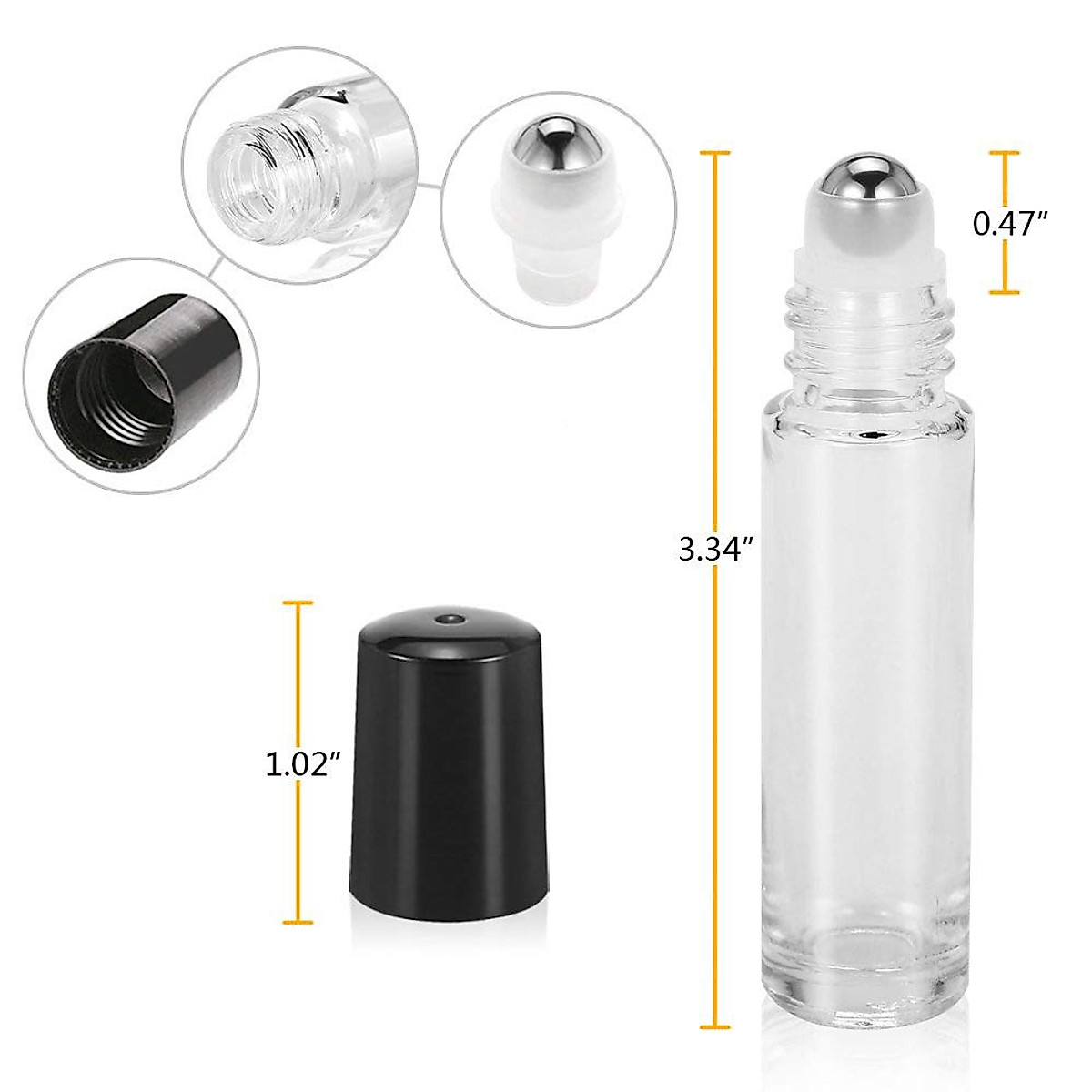 Essential Oil Roller Bottles 63 Pack 10ML Glass Roller Bottle Amber For Essential Oil (4 Opener,6 Pipettes, 4 Funnels,192 Label) (Clear)