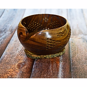 Ajuny Wooden Crafted large Yarn Ball Storage Bowl with Elegant Design Spiral Yarn Dispenser | Carved Holes | Knitting Crochet Accessories - Gift for ladies