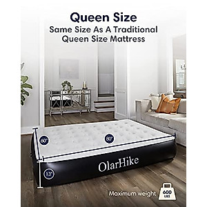 OlarHike Queen Air Mattress with Built in Pump,Inflatable Blow Up Airbed with Storage Bag,13" High Speed Inflation Black, Camping Accessories, Travel and Guests & Indoor